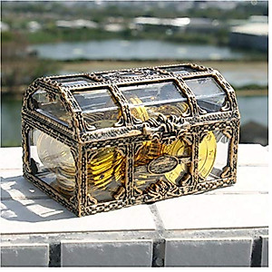MILEVO 1PC Plastic Transparent Pirate Treasure Box Chests Keepsake Storage Box Bitcoin Storage Case Mini Jewelry Organizer for Kids and Adults Gift for Children