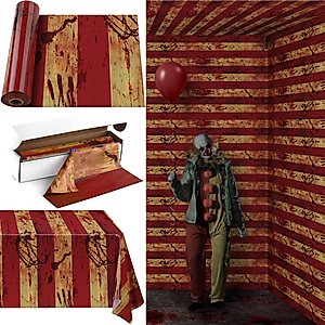 HOBBY HORSE 100 Ft x 54 Inch Creepy Carnival Tablecloth Roll with Cutter Box Terrible Halloween Bloody Circus Tent Backdrop Cut to Size Table Cover for Clown Room Wall Decorations for Halloween Circus