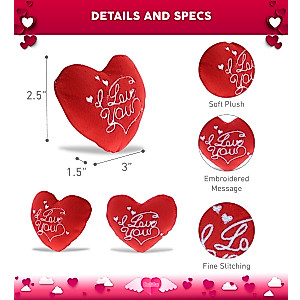 DolliBu I Love You Red Heart Plush - Mini Stuffed Heart Plush Toy, Special Anniversary Valentines Day Heart Plush Accent, Cute Small Heart Shaped Plush Decor, Romantic Stuffed Animals Heart- 3 Inches