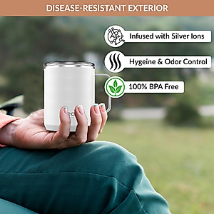 The Clean Hydration Company Insulated Coffee tumbler | Travel coffee mug | Ceramic Lined Tumbler | Iced Coffee Tumbler Cup with Lid | Double Wall Vacuum (White, Mug 12oz)