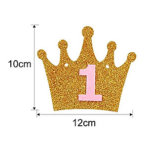 Symphony Birthday Photo Banner, 1st Birthday Baby Photo Banner Newborn to 12 Months Birthday Party Decor (Crown Golden Pink)