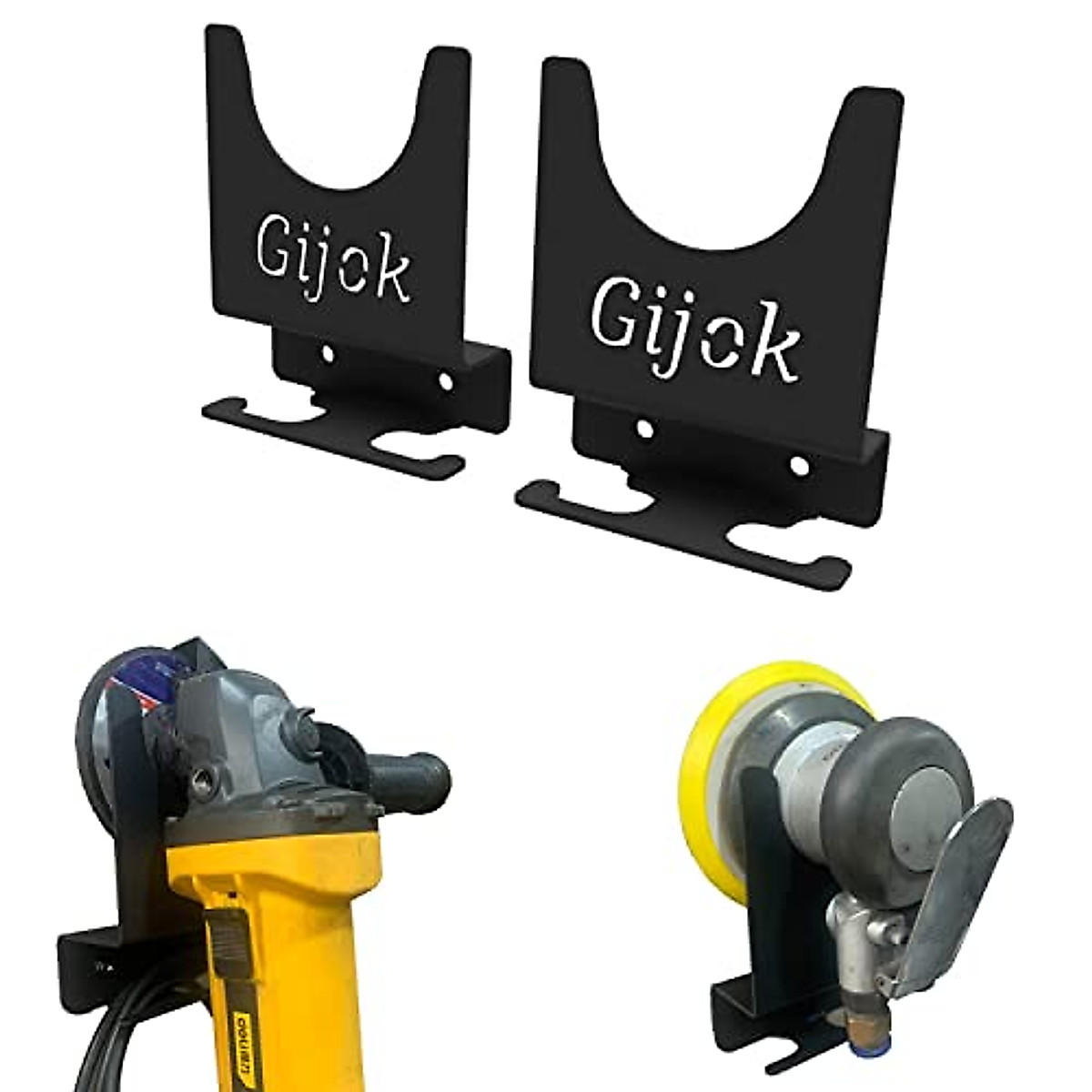 Gijok Angle Grinder Holder Tool Wall mount Bracket for 5inch Grinder, 2pcs Impact Wrench Wall Holder, Angle Grinder Storage Rack for Angle Grinders, Cutters, Polishers etc