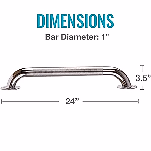 DMI Textured Grab Bars, Shower Toilet Tub Rail for Handicap & Elderly, Perfect for Bathroom Safety, Rust-Resistant Steel, Silver, Chrome, 24", FSA & HSA Eligible