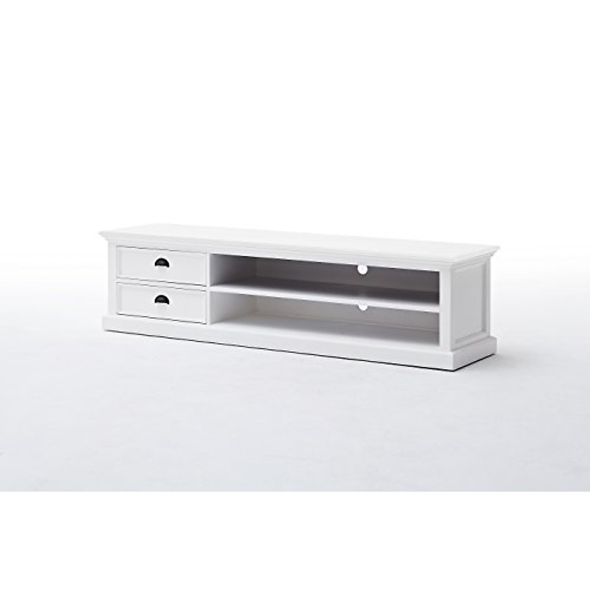 NovaSolo Halifax Pure White Mahogany Wood Large 2-Tier Tv Stand And 2 Drawers