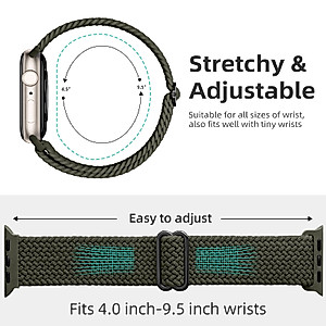 DaQin 4 Pack Braided Solo Loop Bands Compatible with Apple Watch Band 38mm 40mm 41mm Women Men, Adjustable Stretchy Nylon Bands Elastic Sport Wristbands for iWatch Series 10 9 8 7 6 5 4 3 2 1 SE Ultra