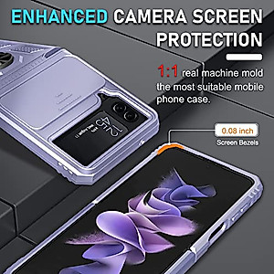 Janmitta Samsung Galaxy Z Flip 4 Case Built in Slide Camera Lens Cover+Hinge Protection+Finger Ring Stable Kickstand, Heavy Duty Shockproof Full Body Protective Phone Cover,2022 Girly Purple