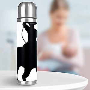 Stainless Steel Leather Vacuum Insulated Mug Horse Silhouette Thermos Water Bottle for Hot and Cold Drinks Kids Adults 16 Oz