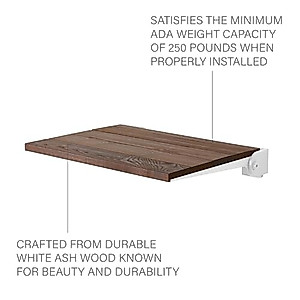 Seachrome 18 inch Silhouette Slimline Folding Wall Mount Shower Bench Seat, Natural Ash Wood Thermacor Seat with White Frame