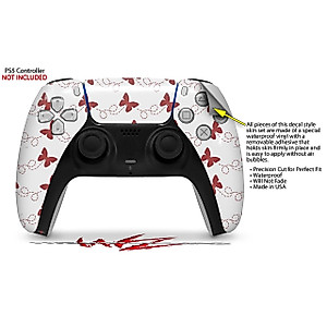 WraptorSkinz Skin Wrap compatible with Sony PS5 DualSense Controller Pastel Butterflies Red on White (CONTROLLER NOT INCLUDED)