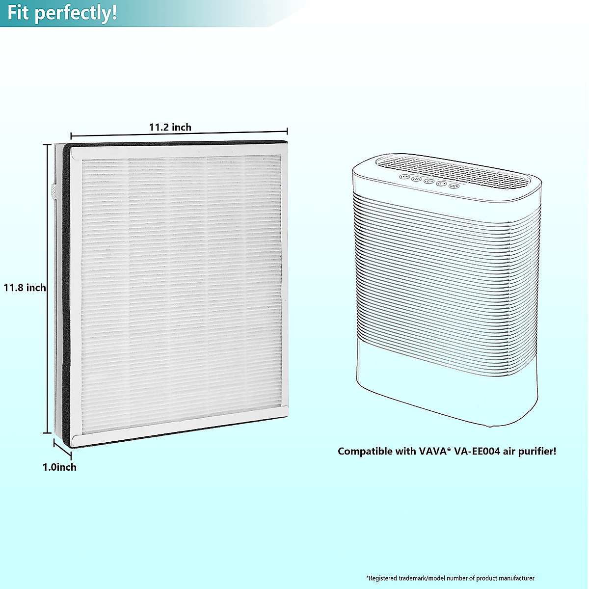Lhari VA-EE004 Replacement Filter, Compatible with VAVA 3-in-1 VA-EE004 Air Purifier, True HEPA & Activated Carbon Filter Set, 2-Pack