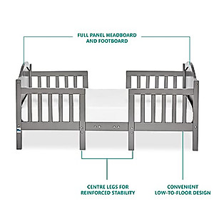 Dream On Me Portland 3 In 1 Convertible Toddler Bed in Steel Grey, Greenguard Gold Certified, JPMA Certified, Low To Floor Design, Non-Toxic Finish, Pinewood