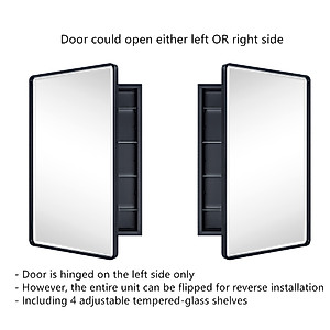 TEHOME Farmhouse Matt Black Recessed Bathroom Medicine Cabinet with Mirror Rounded Rectangle Metal Framed Medicine Cabinet with Beveled Mirror 20x30''