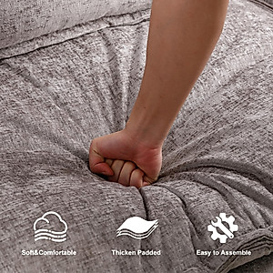 URRED Sectional Sofa Couch, Modern Chenille Sofa Sleeper Deep Seat Couches with Ottoman/Pillows for Living Room, Grey