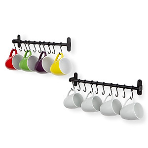 Wallniture Lyon Hanging Pot Rack for Kitchen Organization and Storage, Black Kitchen Utensil Holders with 20 S Hooks for Hanging Pots and Pans Set, 17" Coffee Mug Holder Wall Mount Set of 2