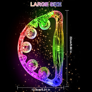 Aywewii LED Tambourine, Light Up Toys Handheld Musical Flashing Tamborine Autism Toys Party Supplies for Birthday Anniversaries Gifts for Kids Adults Teens(Four Colors are Randomly Sent) 2 Pcs