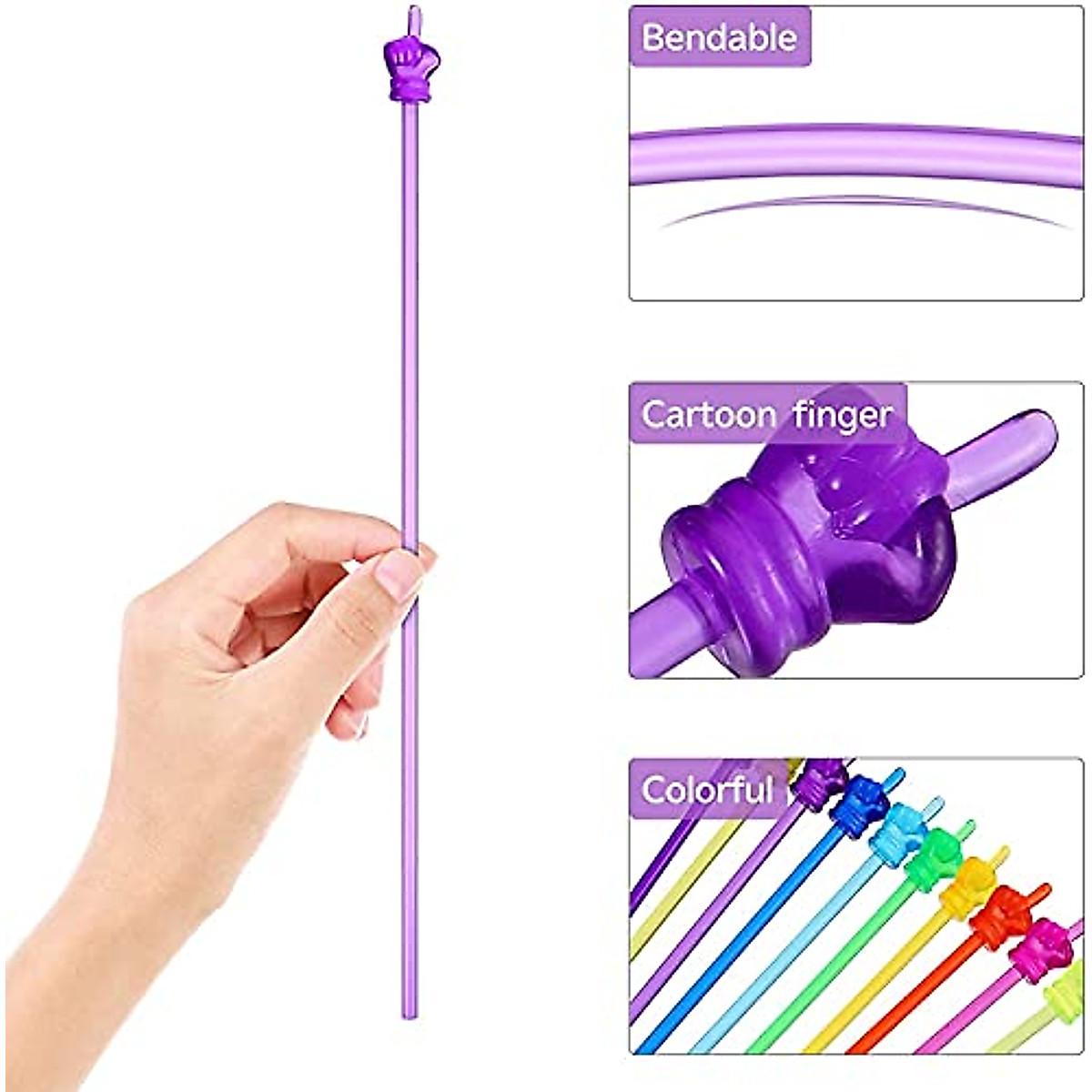 10PCS Children Finger Reading Stick Point Reading Pen Kindergarten Student Teacher Teaching Reading Picture Book Finger Shape Mini Pointer Stick (10 Colors)