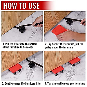 Furniture Dolly & Furniture Lifter Set,Furniture Mover with 4 Wheels, 360° Rotation Wheels Furniture Movers,800 Lbs Load Capacity,for Moving Heavy Furniture, Refrigerator, Sofa, Cabinet（Red）