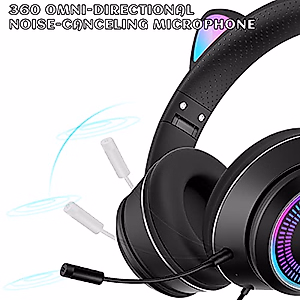 Zuri Sana Cat Ear Gaming Headphones Wired AUX 3.5mm with LED Light, Foldable Stereo Game Music Sound Over-Ear Headsets with Microphone Kids Adult Gift for PC, PS4, Switch, Cellphone, Pad, Laptop