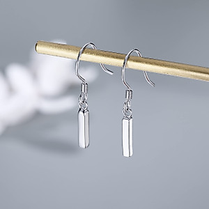 SLUYNZ 925 Sterling Silver Small Vertical Bar Drop Earrings for Women Minimalist Bar Drop Earrings (Silver)