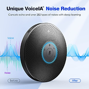 Bluetooth Speakerphone - EMEET M2 Max 48kHz Professional 4 HD Mics Conference Speaker up to 15 People, VOICEIA Noise Reduction & Enhanced 360° Voice Pickup, USB Dongle Daisy Chain For Home Office Gray