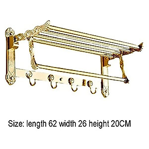 Towel BAR Rack Bathroom Towel Rack Wall Mounted Towel Holder,Bronze Bath Towel Rack,Bathroom Movable Rack Towel Rack with Towel Bars and 4 Hooks,Stainless Steel Bathroom Towel Shelf/Color/Gold (Color