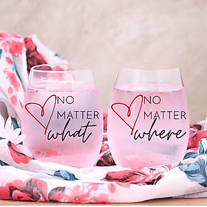 Celebrimo No Matter What, No Matter Where Best Friend Wine Glass Set of 2 For Women. Long Distance Friendship Birthday Gift for Soul Sister, Friends Female, Bestie Woman - Matching Gifts Wine Glasses