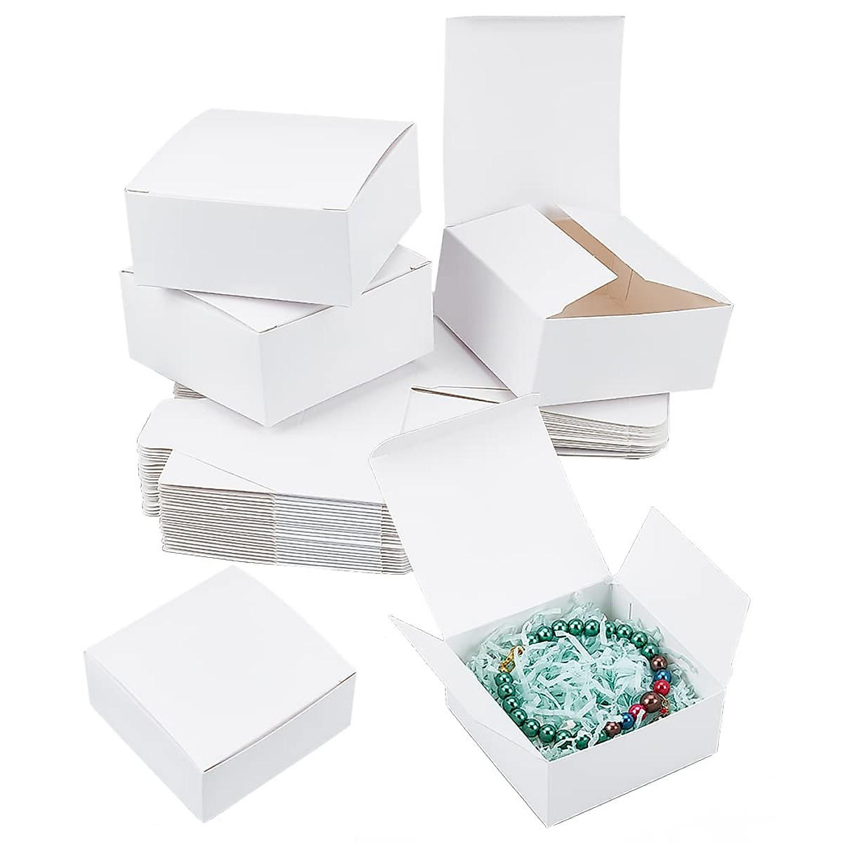 PH PandaHall 30pcs White Gift Box, 3.5x3.5x1.5 Inch Kraft Paper Box Packing Cardboard Box Favor Treat Boxes Small Foldable Paper Gift Box for Soap Tea Light Birthday Christmas Wedding Baby Shower