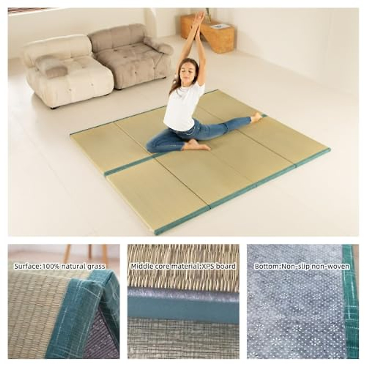 MustMat Tatami Futon Mattress Foldable Tatami Mat Twin Japanese Floor Mattress Rush Grass Floor Bed 35.4"x78.7"x1.2"(1 Piece)