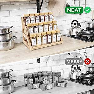 MNADSFKJ Spice Rack Organizer for Cabinet, 3 Tier Spice Rack, Bamboo Spice Organizer for Kitchen Cabinet, Pantry and Countertop Organization- Natural