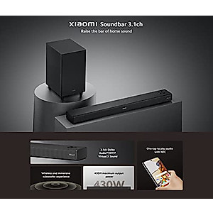 Xiaomi Soundbar 3.1ch, 430W Max Power, 3.1ch DTS® Virtual X Sound, One-tap to Play Audio with NFC, Wireless and immersive subwoofer Experience