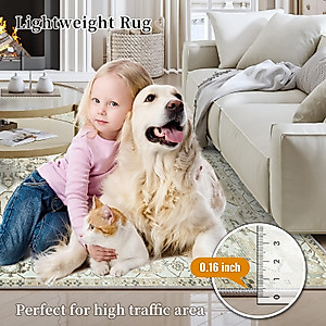 Area Rugs 9x12 Living Room: Washable Rug Boho Bedroom Rug Stain Resistant Ultra-Thin Non-Slip Indoor Carpet Vintage Rug for Bedroom Dining Room Kitchen Farmhouse Office Under Table 9 x 12, Beige