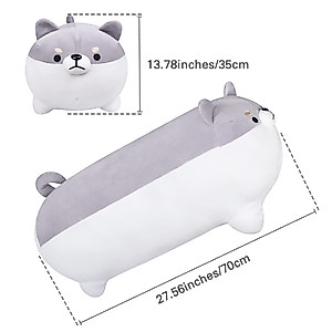 Auspicious beginning 27.6'' Shiba Inu Plush Toy Anime Corgi Kawaii Long Plush Dog Soft Hugging Body Pillow, Big Stuffed Animal Plush Doll Gifts Gray