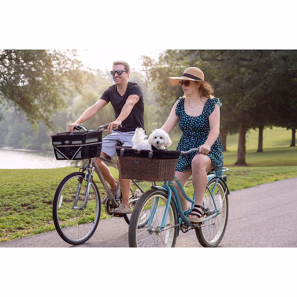 Travelin K9 Pet-Pilot MAX Wicker Bike Basket for Dogs/Cats - Includes Wire Cage Top w/Sun Shade + Plush Removable Padded Liner