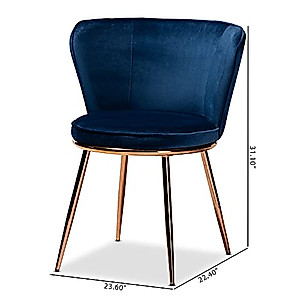 Baxton Studio Farah Modern Luxe and Glam Navy Blue Velvet Fabric Upholstered and Rose Gold Finished Metal 2-Piece Dining Chair Set