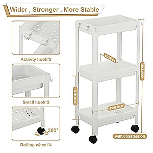 Flowmist 3 Tier Slim Storage Cart Rolling Laundry Cart Bathroom Shelves Organizer, with Wheels for Bathroom Laundry Pantry Kitchen Narrow Places