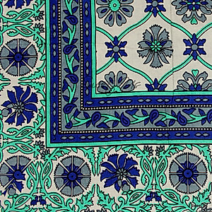 Sweet Us Floral Tablecloth for Rectangle Tables, Cotton Floral Kitchen Dining Table Cloth and Napkin Bundle, Table Linen White Gray Turquoise Blue, Table Cover for Indoors and Outdoors 70 x 104 in