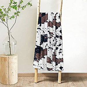 Home Soft Things Cow Print Blanket Throws Animal Black White Brown Throw for Chair Bedroom Living Room Sofa Couch Bed Outdoor Double Sided Faux Fur Fleece Soft Cozy Throw Blanket, 50" x 60"