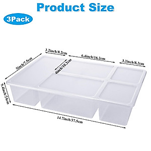 EATHEATY 3 Pack Divided Veggie Tray with Lid, 5 Compartment Plastic Snackle Box Container Salad Bar Container for Fridge, Tray Travel Food Storage Containers for Snack, Fruit, Vegetable, Salad, Meat