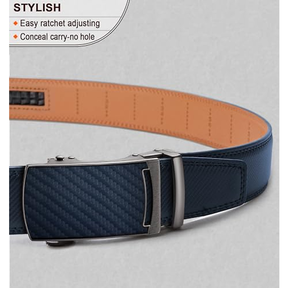 KEMISANT Belt Men, Sliding Ratchet Belt Genuine Leather For Gift Mens Dress Pants Oxfords,Size Adjustable(Purplish Blue,30"-36" Waist Adjustable)