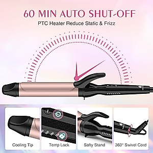 MiroPure Curling Iron, 1 1/2 Inch Hair Curling Iron with Ceramic Coating, Professional Curling Wand, Fast Heating up to 450°F, Wide Voltage for Worldwide, Temperature Lock & 60 Mins Auto Off