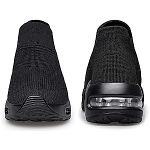 DOUSSPRT Womens Walking Sneakers Slip on Sock Shoes Mesh Air Cushion Platform Workout Tennis Loafers Fashion Casual 002 allblack US Size 9.5