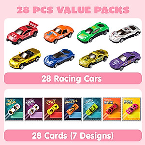 JOYIN 28-Count Valentines Day Gifts Cards, Valentine's Greeting Cards for Kids with Die-Cast Racing Cars Valentine Classroom Exchange Party Favor Toy