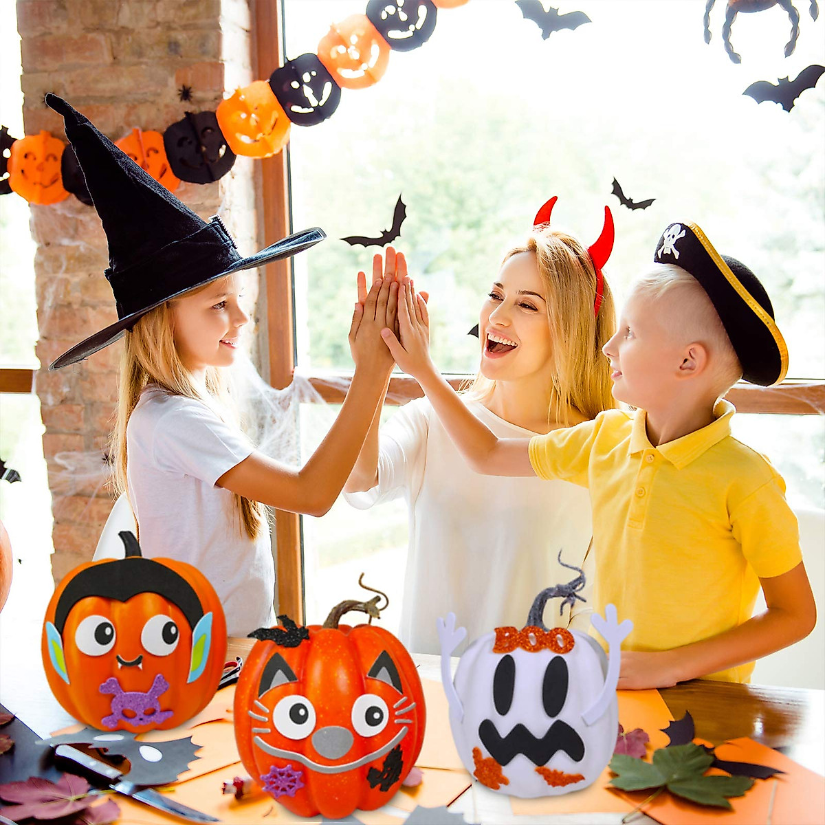 Supla 30 Kits Halloween Funny Face Pumpkin Decorating Craft Kits Decorates 30 Pumpkins Foam Jack-O'-Lantern Self-Adhesive Glitter Halloween Stickers for Kids Pumpkins Art Project Classroom Activity