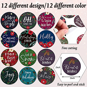 600 Pcs Christmas Envelopes Stickers Xmas Happy Holiday Stickers 2&#039;&#039; Round Holiday Gift Stickers Inspirational Positive Word Decals Seasonal Envelope Seals for Greeting Card (Joy)