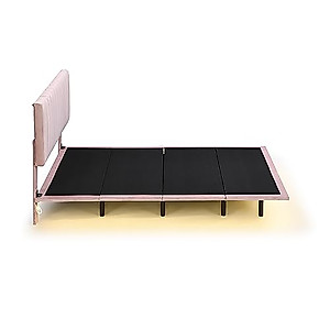 Livavege Queen Floating Bed Frame with LED Lights, Velvet Upholstered Platform Bed with Headboard for Bedroom, Modern Bedframe Queen Size with Spacious Under-Bed Storage, Easy Assembly