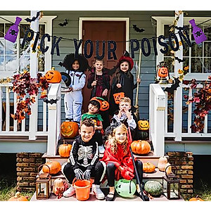 Black Glitter Pick Your Poison Banner, Halloween Hocus Pocus Party Decorations, Black and Purple Pick Your Poison Halloween Party Banner for Haunted Mansion Home Decor