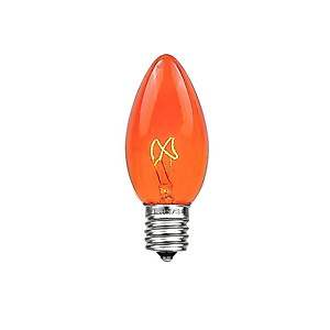 Novelty Lights Incandescent Replacement Bulbs - Outdoor Individual Bulbs for Events, Holiday Parties, Patios, and More - C7/E12 Candelabra Base, 5 Watt Lights (Orange, 25 Pack)