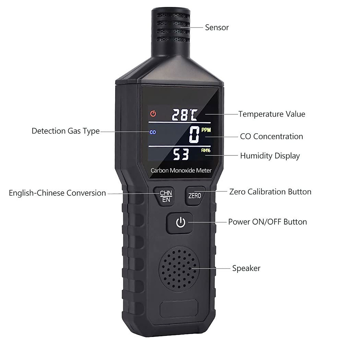 WESHLGD Handheld Carbon Monoxide Meter, Portable Battery Powered Carbon Monoxide Detector, CO Gas Tester with LCD Color Display, 3-in-1 CO Notification Detector(CO, Temperature and Humidity Display)