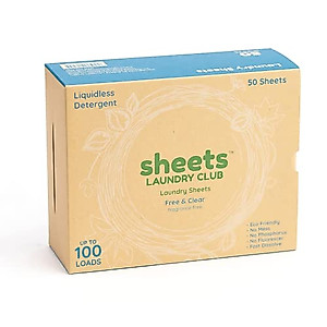 Sheets Laundry Club - As Seen on Shark Tank - Laundry Detergent - (Up to 100 Loads) 50 Laundry Sheets - Unscented - No Plastic Jug - New Liquid-Less Technology - Lightweight - Easy To Use -