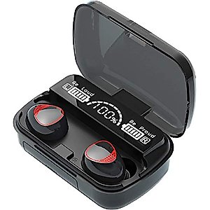 True Wireless Earbuds, BD&M Bluetooth 5.0 Earbuds in-Ear TWS Stereo Headphones with Smart LED Display Charging Case Waterproof Built-in Mic for Sports Work - Black